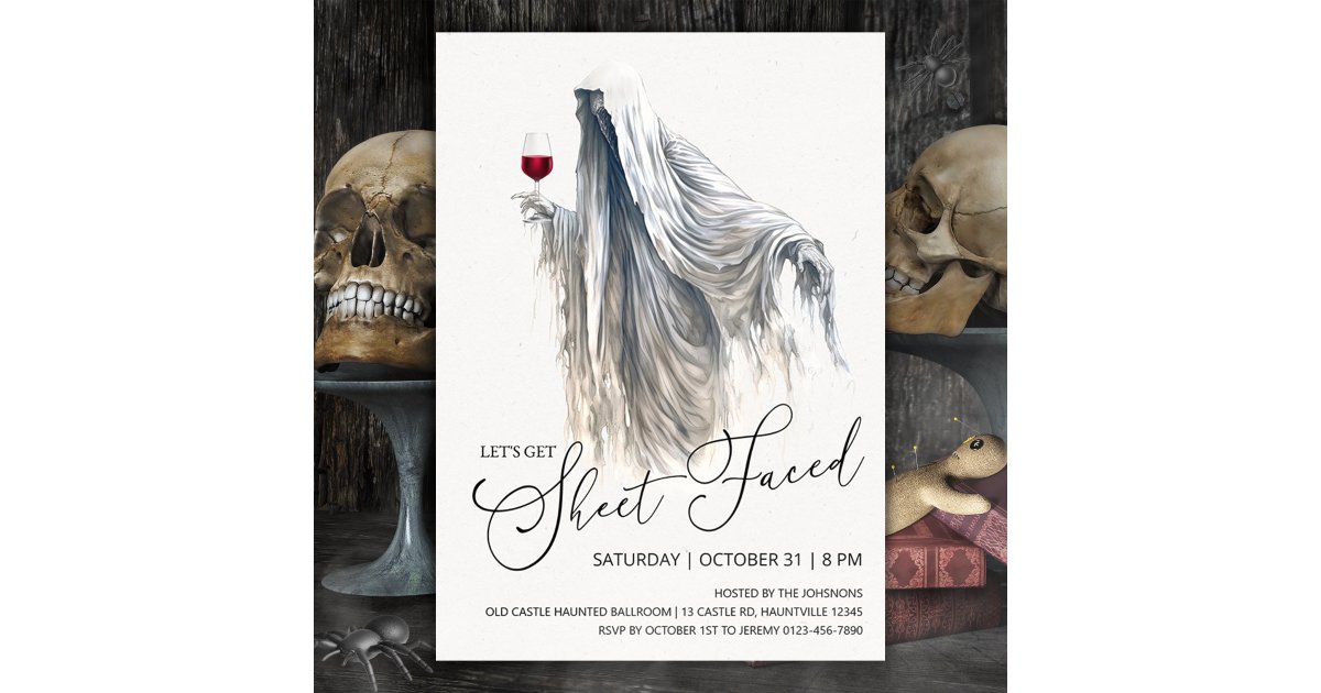 Let's Get Sheet Faced, Ghost Wine Halloween Invitation | Zazzle