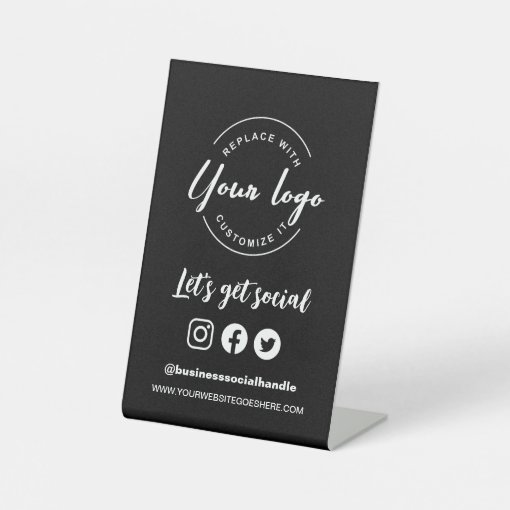 Let's get social Custom logo Social handle website Pedestal Sign | Zazzle