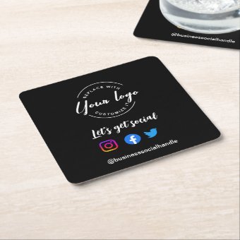 Let's Get Social Media website Custom logo Square Paper Coaster | Zazzle
