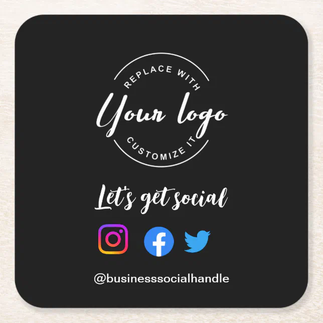 Let's Get Social Media website Custom logo Square Paper Coaster | Zazzle
