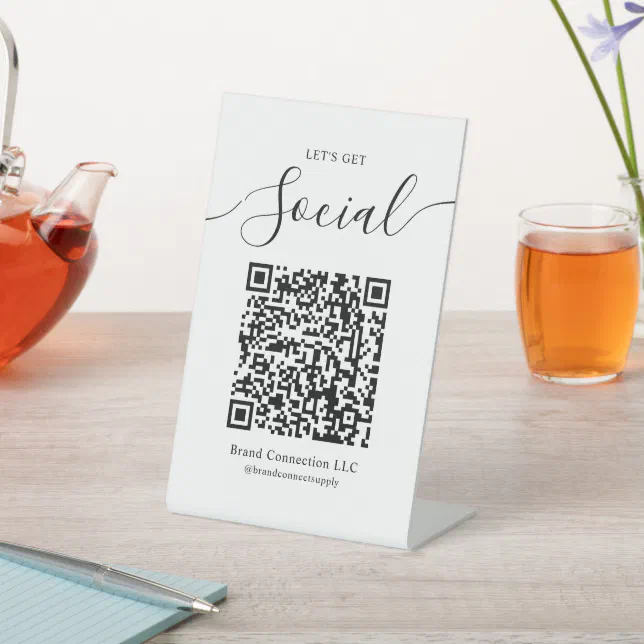 Let's Get Social QR Code Business Company Name Pedestal Sign | Zazzle