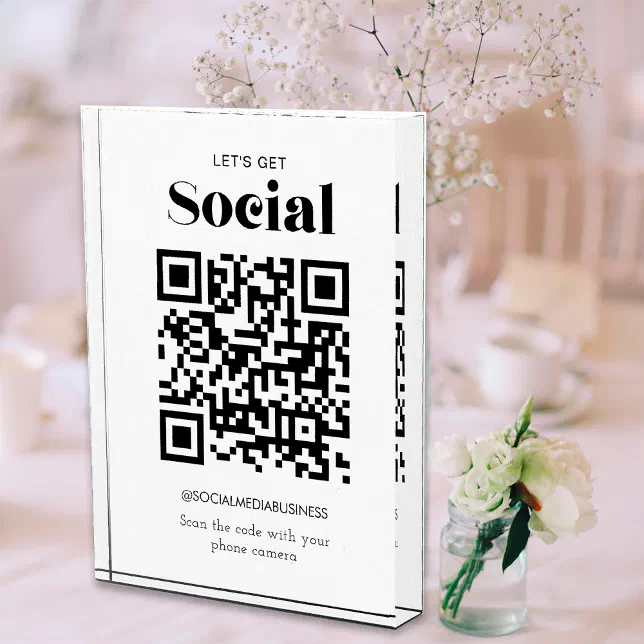 Let's Get Social QR Code Personalized Social Media Photo Block | Zazzle