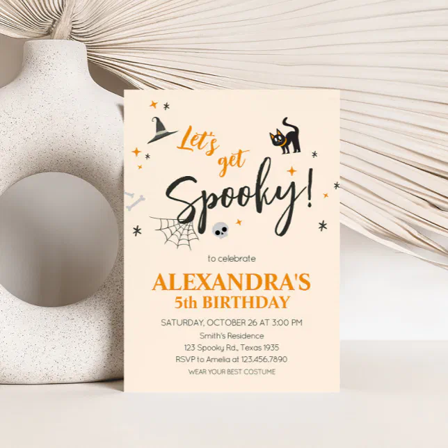 Lets Get Spooky Cat Halloween Birthday Party Invitation | Zazzle