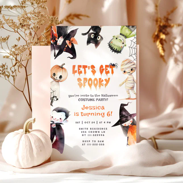 Lets get Spooky Cute kids Costume party Halloween Invitation | Zazzle
