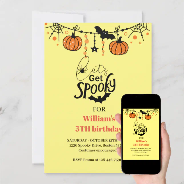 Let's Get Spooky Fun Kids Halloween Birthday Invit Invitation | Zazzle