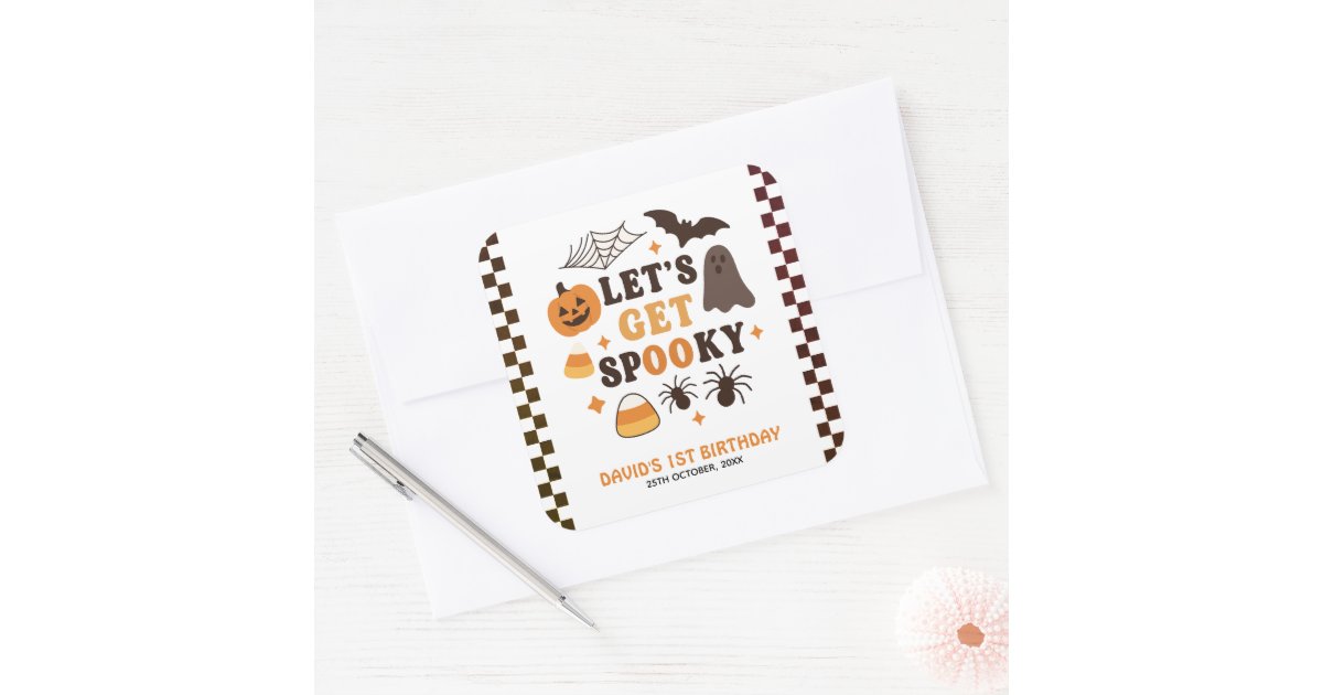 Let's Get Spooky Halloween Custom Birthday Square Sticker | Zazzle