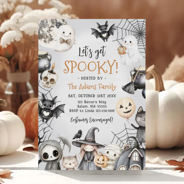 Let's Get Spooky Halloween Cute Ghost Party Invitation | Zazzle