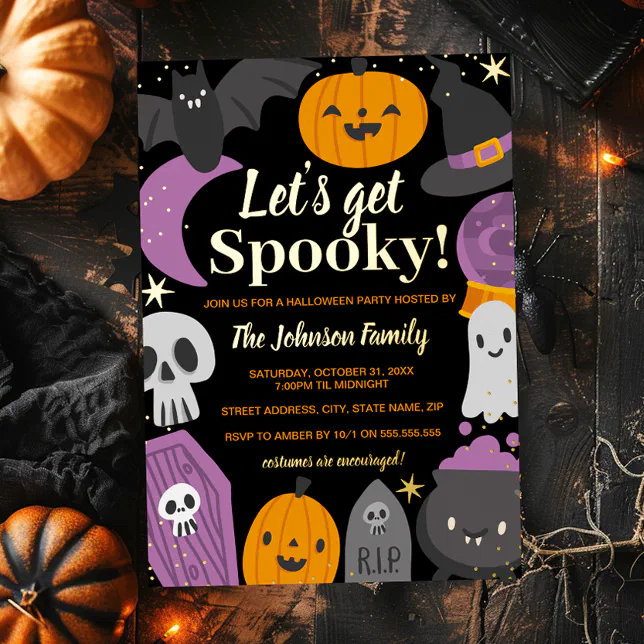 Let's Get Spooky Halloween Party Foil Invitation | Zazzle