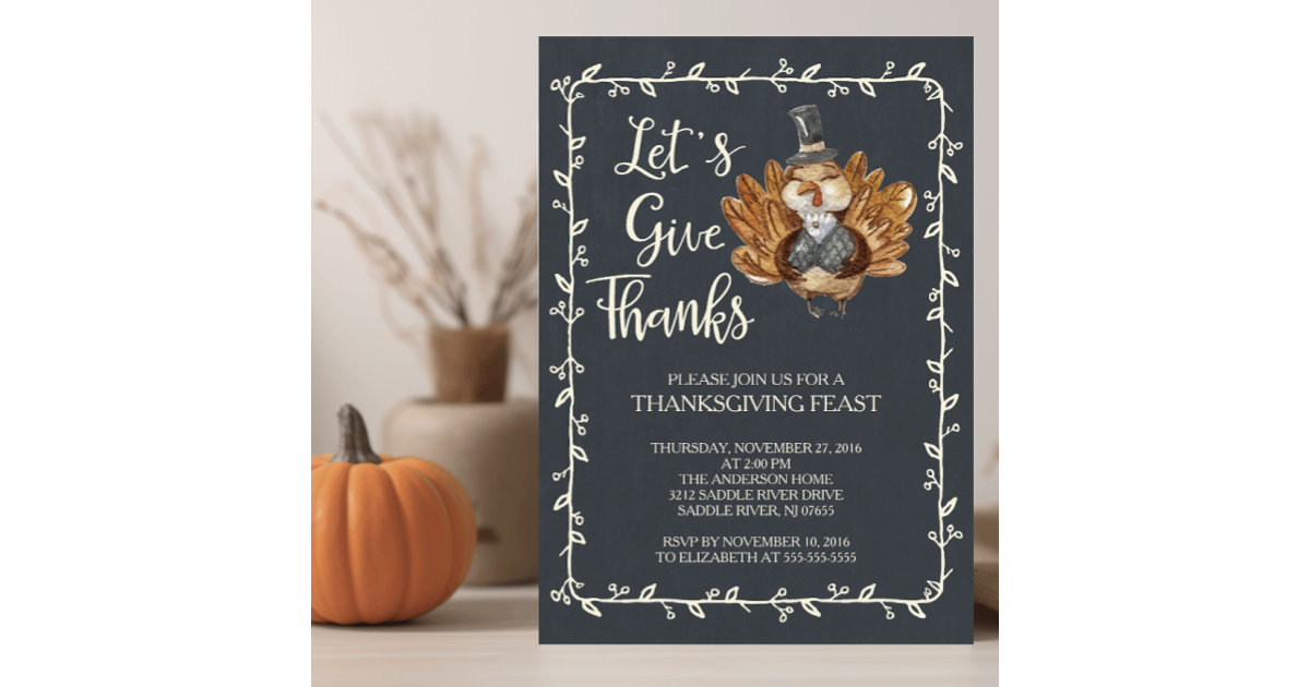 Let's Give Thanks Turkey Thanksgiving Dinner Invitation | Zazzle