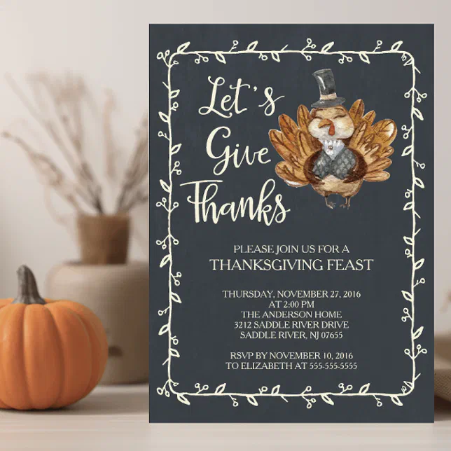 Let's Give Thanks Turkey Thanksgiving Dinner Invitation | Zazzle