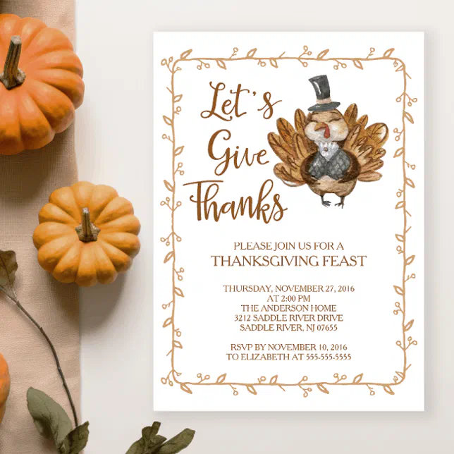 Let's Give Thanks Turkey Thanksgiving Party Invitation | Zazzle