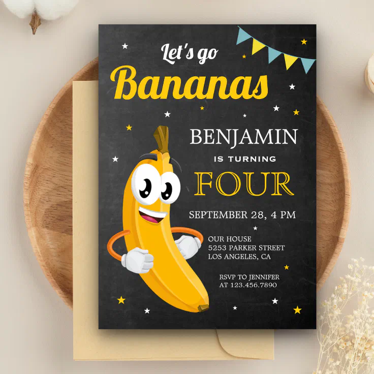 Let's Go Bananas Kids Birthday Party Invitation | Zazzle