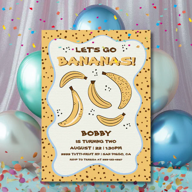 Let's Go Bananas Whimsical Fun Birthday Party Invitation | Zazzle