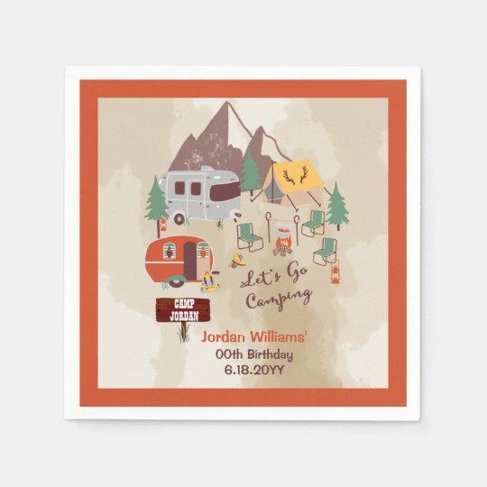 Let's Go Camping Rustic Woodsy Campground Birthday Napkins | Zazzle.com