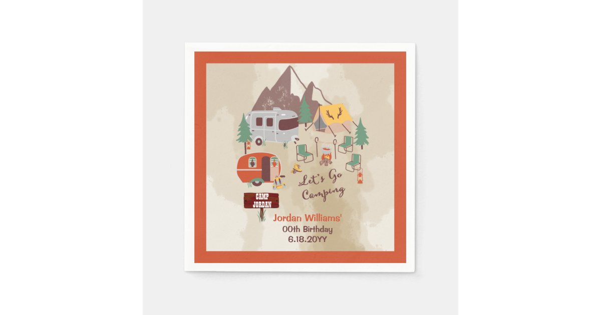 Let's Go Camping Rustic Woodsy Campground Birthday Napkins | Zazzle