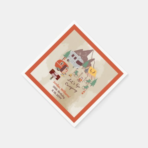 Let's Go Camping Rustic Woodsy Campground Birthday Napkins | Zazzle
