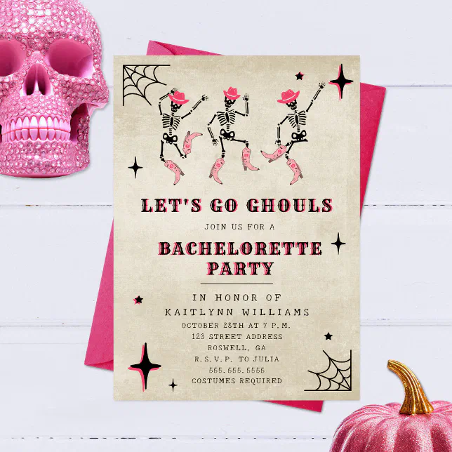 Let's Go Ghouls Halloween Bachelorette Party Invitation | Zazzle