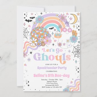 Let's Go Ghouls Halloween Cute Pink Ghost Birthday Invitation | Zazzle