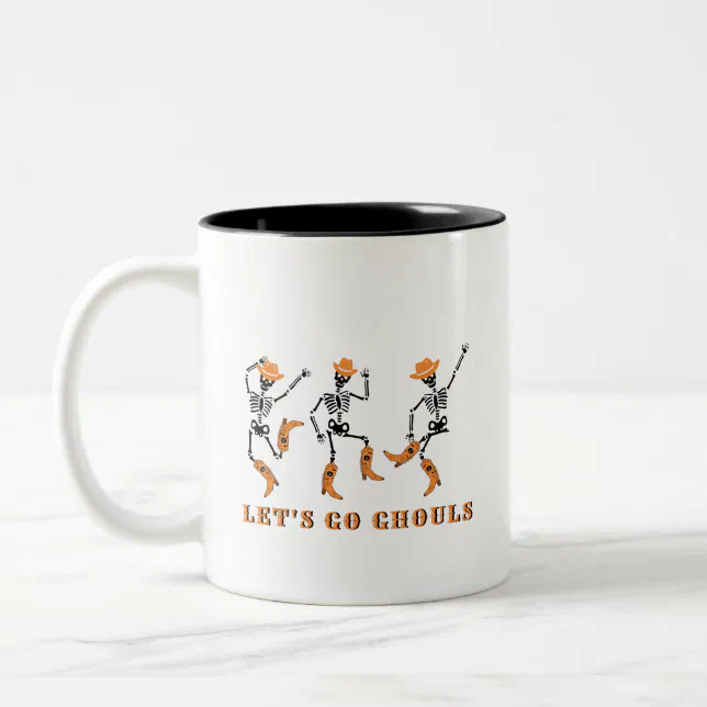 Let's Go Ghouls Halloween Skeletons Cowboy Two-Tone Coffee Mug | Zazzle