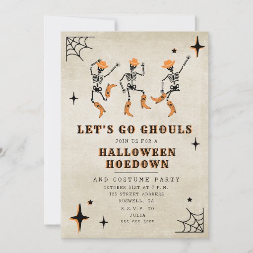 Let's Go Ghouls Skeleton Boots Halloween Party Invitation | Zazzle