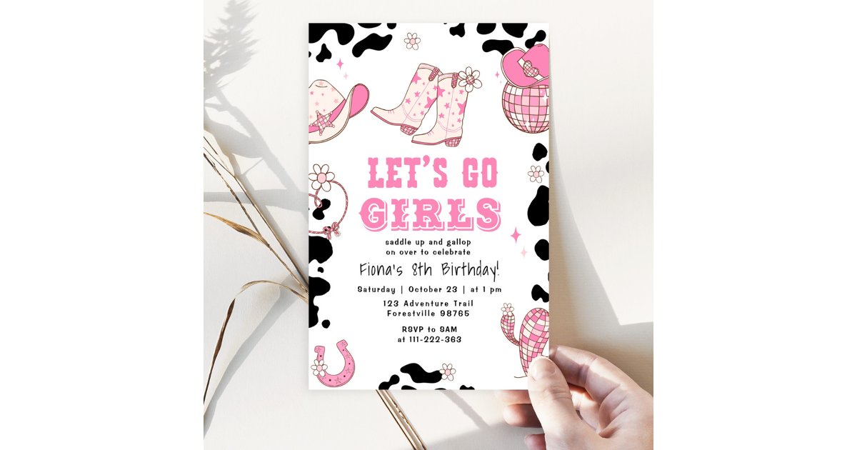 Lets go girls Western cowgirl Birthday Invitation | Zazzle