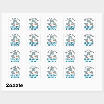 Let's Go On a Reading Frenzy Teacher Shark Square Sticker | Zazzle