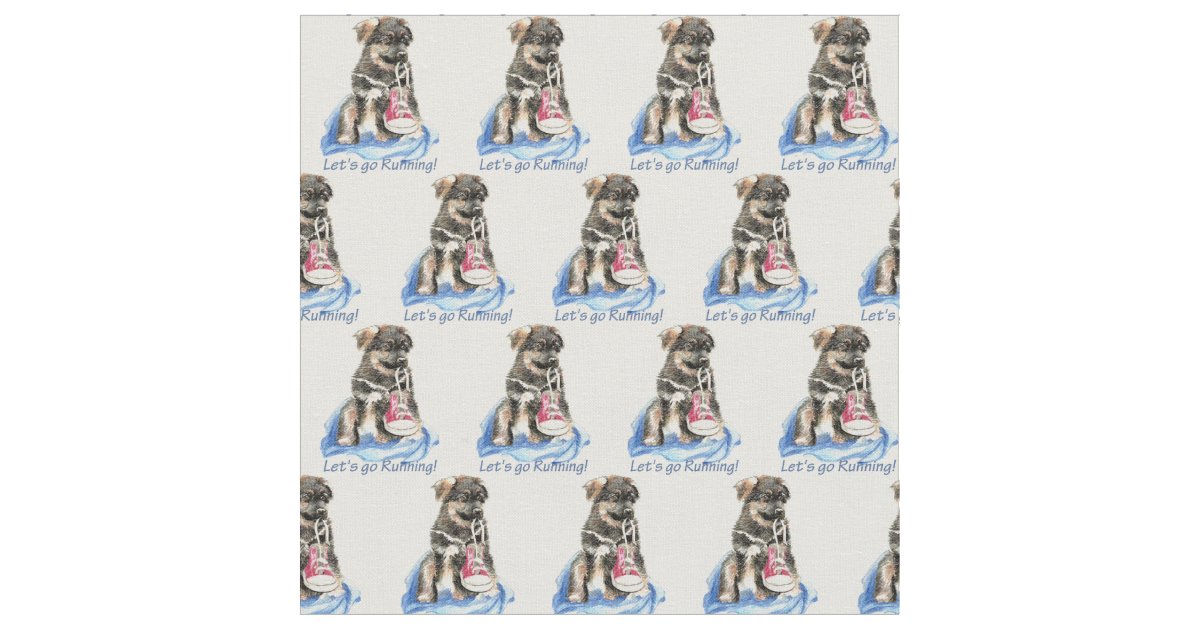 "Let's Go Running" Cute German Shepherd dog pet Fabric | Zazzle