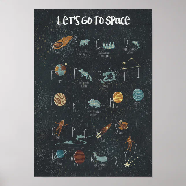 Let's Go To Space Alphabet Poster | Zazzle