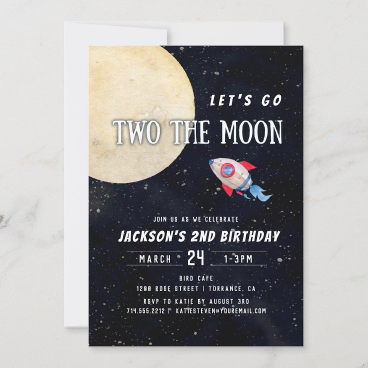 Let's Go Two The Moon 2nd Birthday Party Invitation | Zazzle