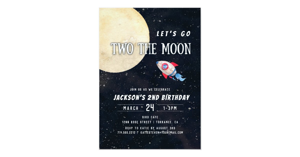 Let's Go Two The Moon 2nd Birthday Party Invitation | Zazzle.com