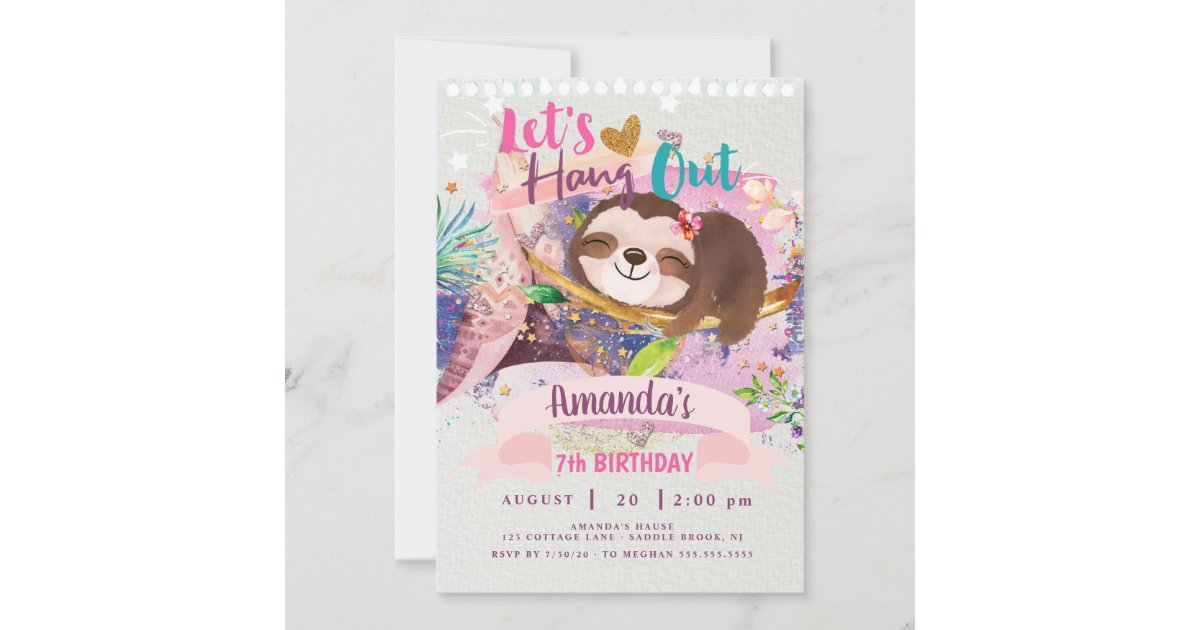 Let's Hang Out Invitation,Sloth Teepee Invitation | Zazzle