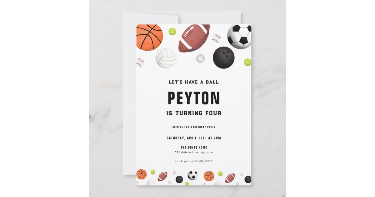 Lets Have a Ball Sports Birthday Invitation | Zazzle