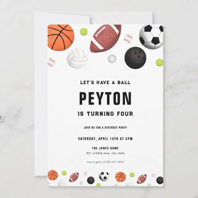 Lets Have a Ball Sports Birthday Invitation | Zazzle