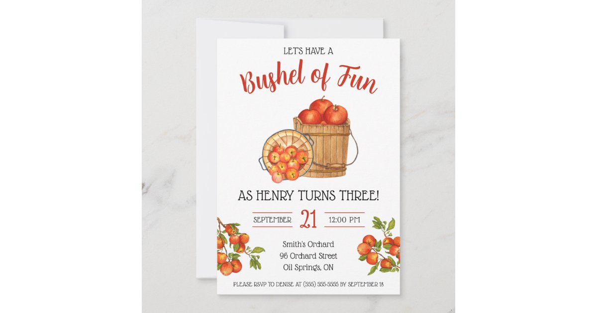 Let's Have a Bushel of Fun! Apple Birthday Party Invitation | Zazzle