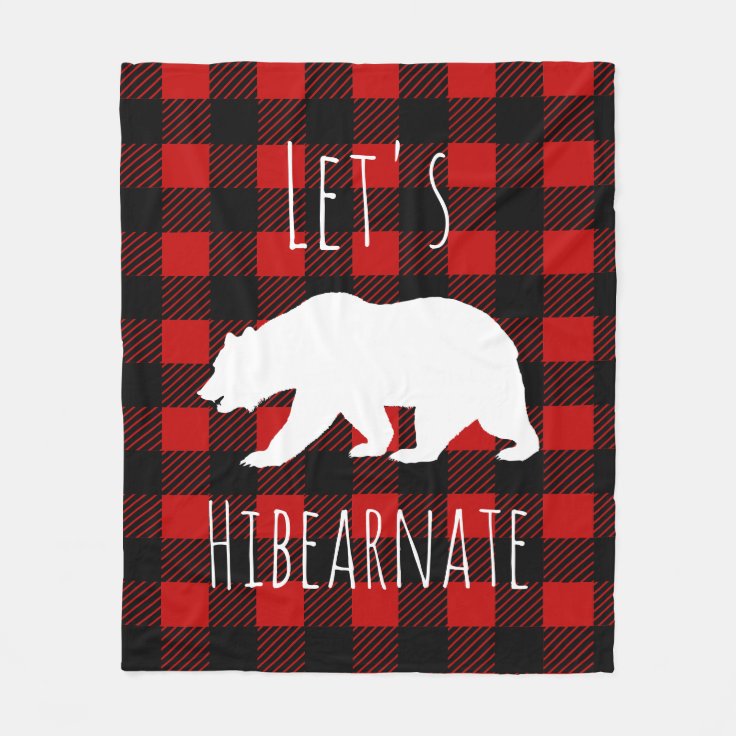 Let's Hibearnate White Bear & Buffalo Check Plaid Fleece Blanket | Zazzle