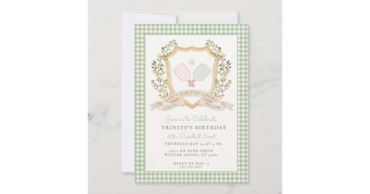 Let's Hit the Court | Preppy Pickle Ball Birthday Invitation | Zazzle