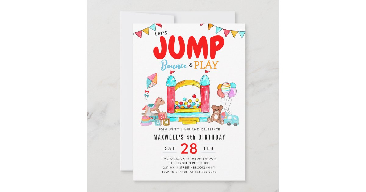 Let's Jump Bounce House Trampoline Park Birthday Invitation | Zazzle