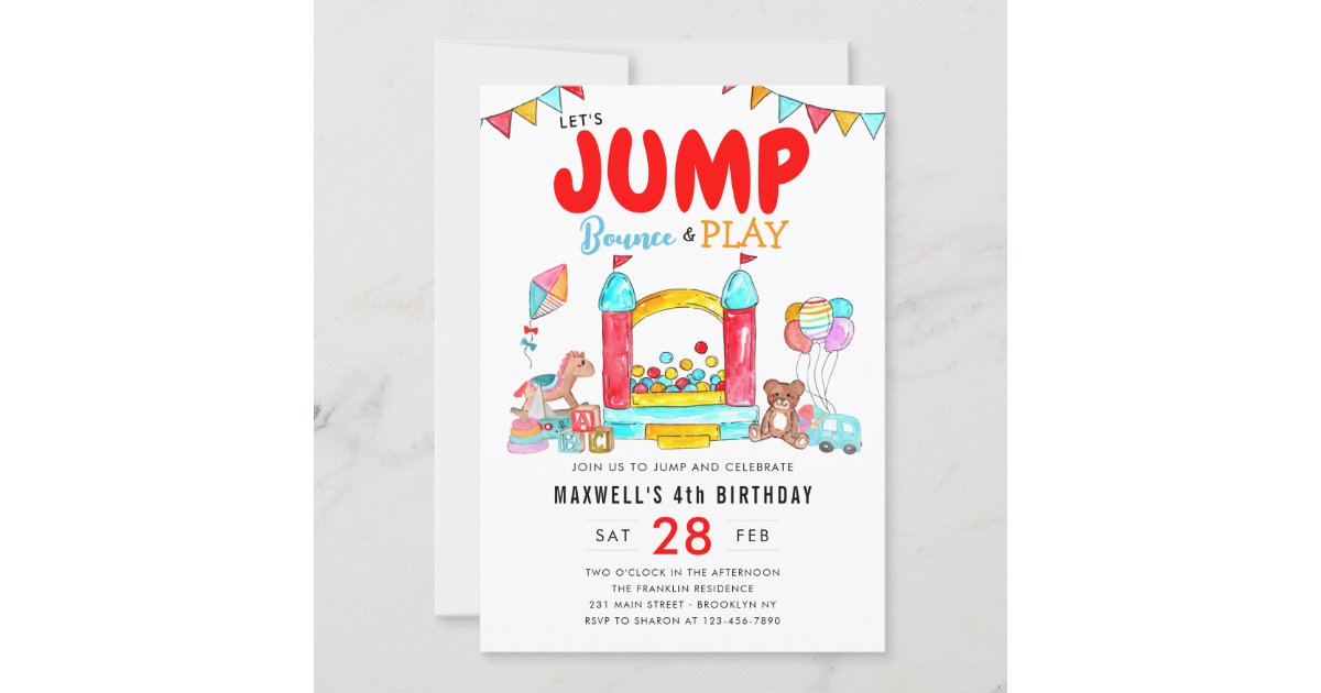 Let's Jump Bounce House Trampoline Park Birthday Invitation | Zazzle