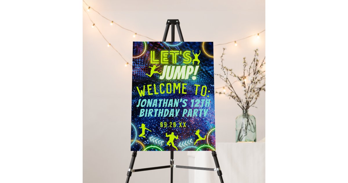 Let's Jump Trampoline Neon Birthday Party Sign | Zazzle