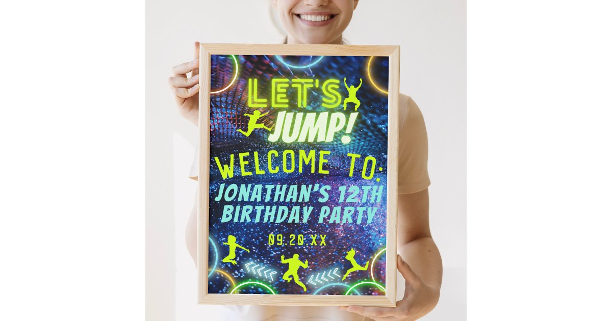 Let's Jump Trampoline Neon Birthday Party Sign | Zazzle