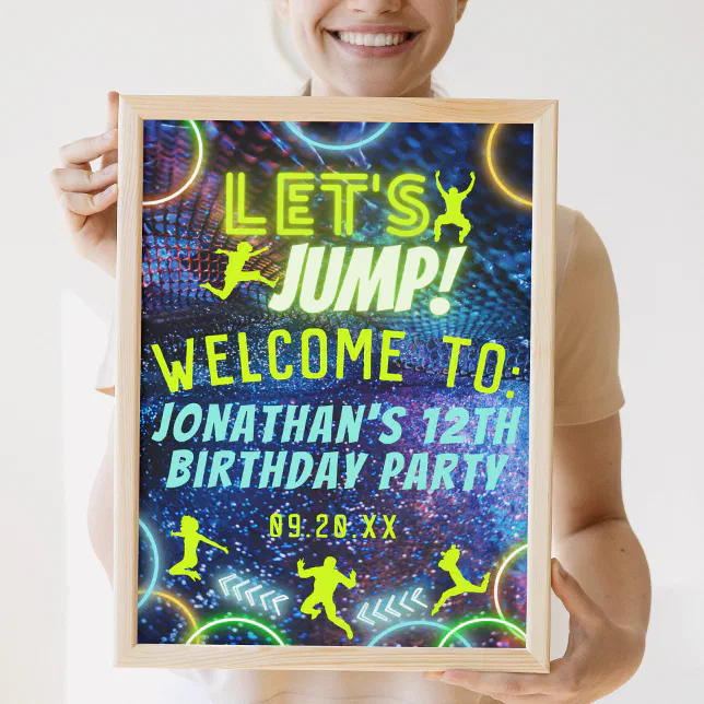 Let's Jump Trampoline Neon Birthday Party Sign | Zazzle