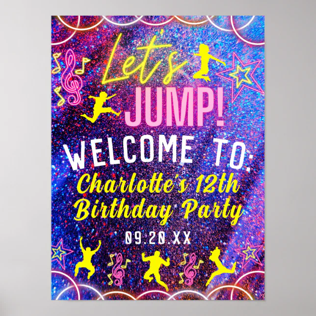 Let's Jump Trampoline Neon Party Welcome Sign | Zazzle