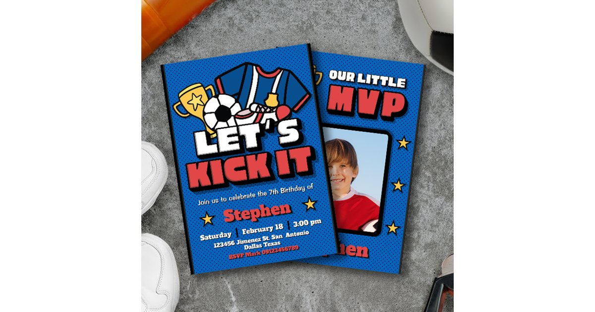Let's Kick It - Football Soccer with Photo Invitation | Zazzle