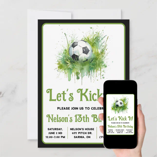 Let's Kick It! Soccer Themed Kids' Birthday Invitation | Zazzle