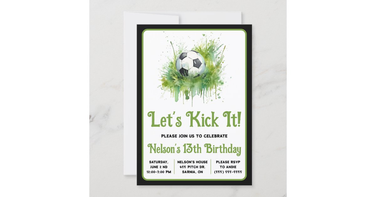 Let's Kick It! Soccer Themed Kids' Birthday Invitation | Zazzle