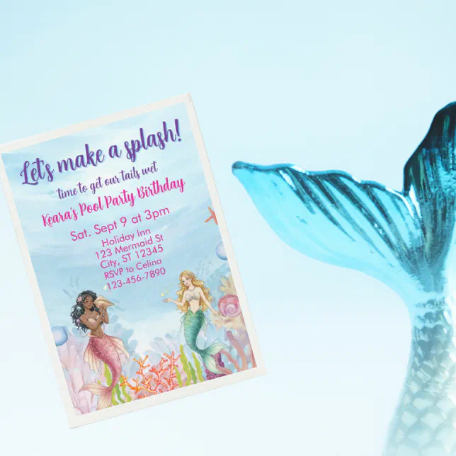 Lets Make a Splash, Mermaid Birthday Invitation | Zazzle