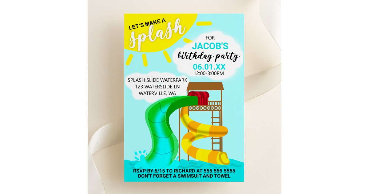 Let's Make a Splash Water Park Birthday Invitation | Zazzle