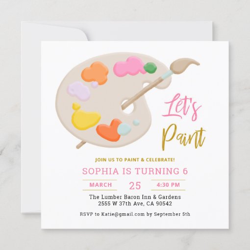Let's Paint Art Painting Birthday Party Invitation | Zazzle