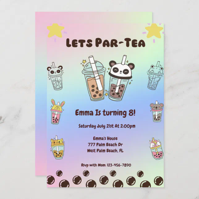 Let's Par-Tea Bubble Tea Boba Birthday Invitation | Zazzle