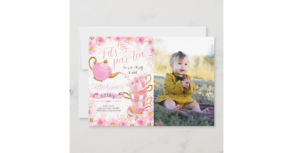 Let's Par-tea Tea Party Photo Invitation | Zazzle
